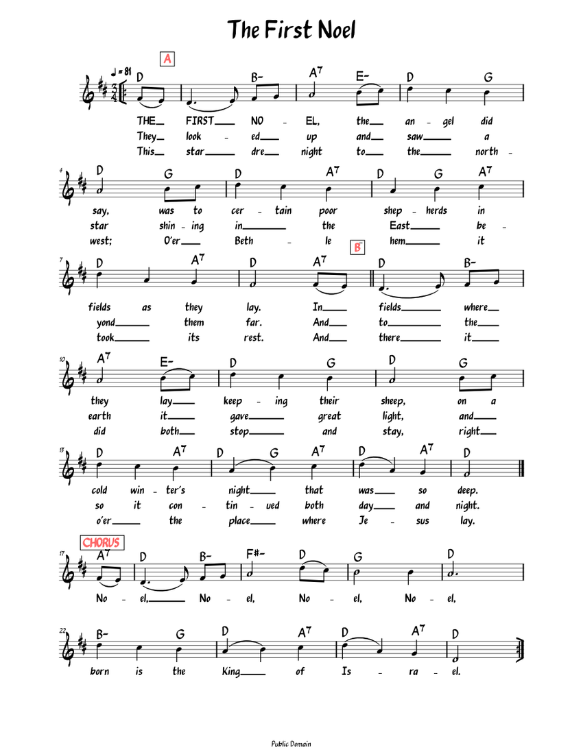 The First Noel (Lead sheet with lyrics ) Sheet Music with Chords for ...