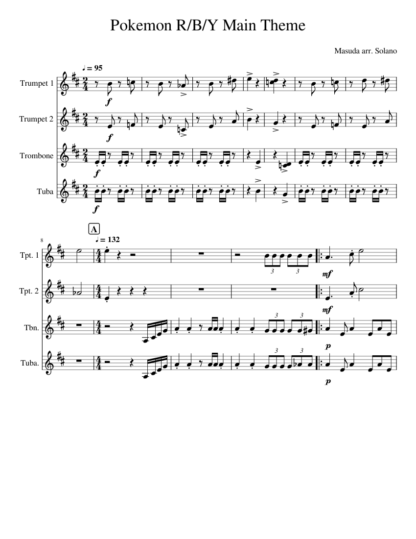 Pokemon RBY Opening Sheet music for Trumpet in b-flat (Brass Quartet ...