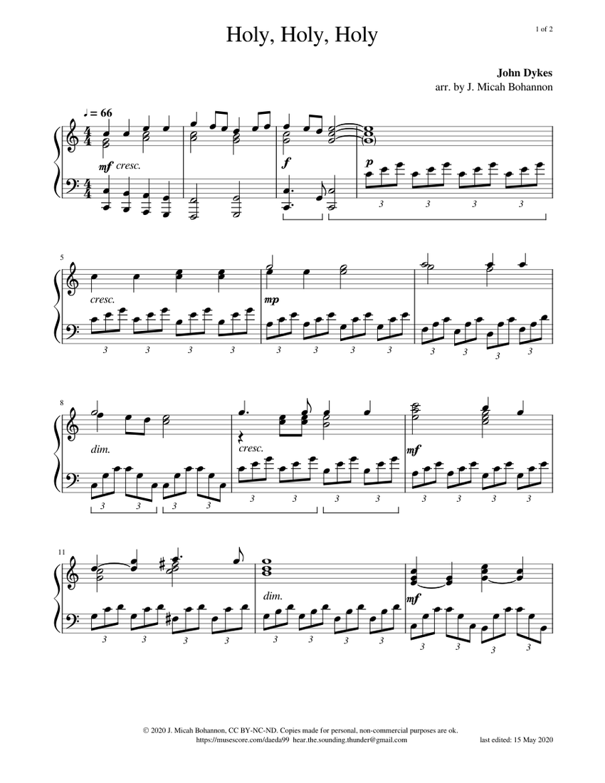 Holy, Holy, Holy Sheet Music for Piano (Solo) | MuseScore.com