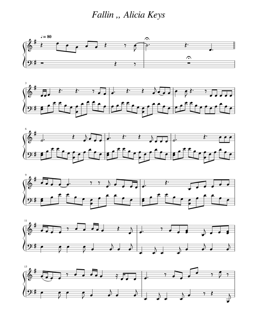 Fallin,,,,, Alicia Keys Sheet Music for Piano (Solo) | MuseScore.com
