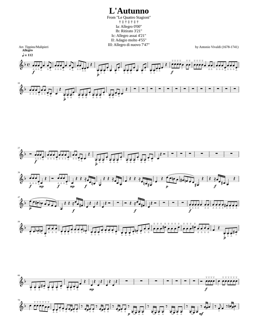 Viola – Antonio Vivaldi LAutunno Autumn by Antonio Vivaldi 1 viola ...