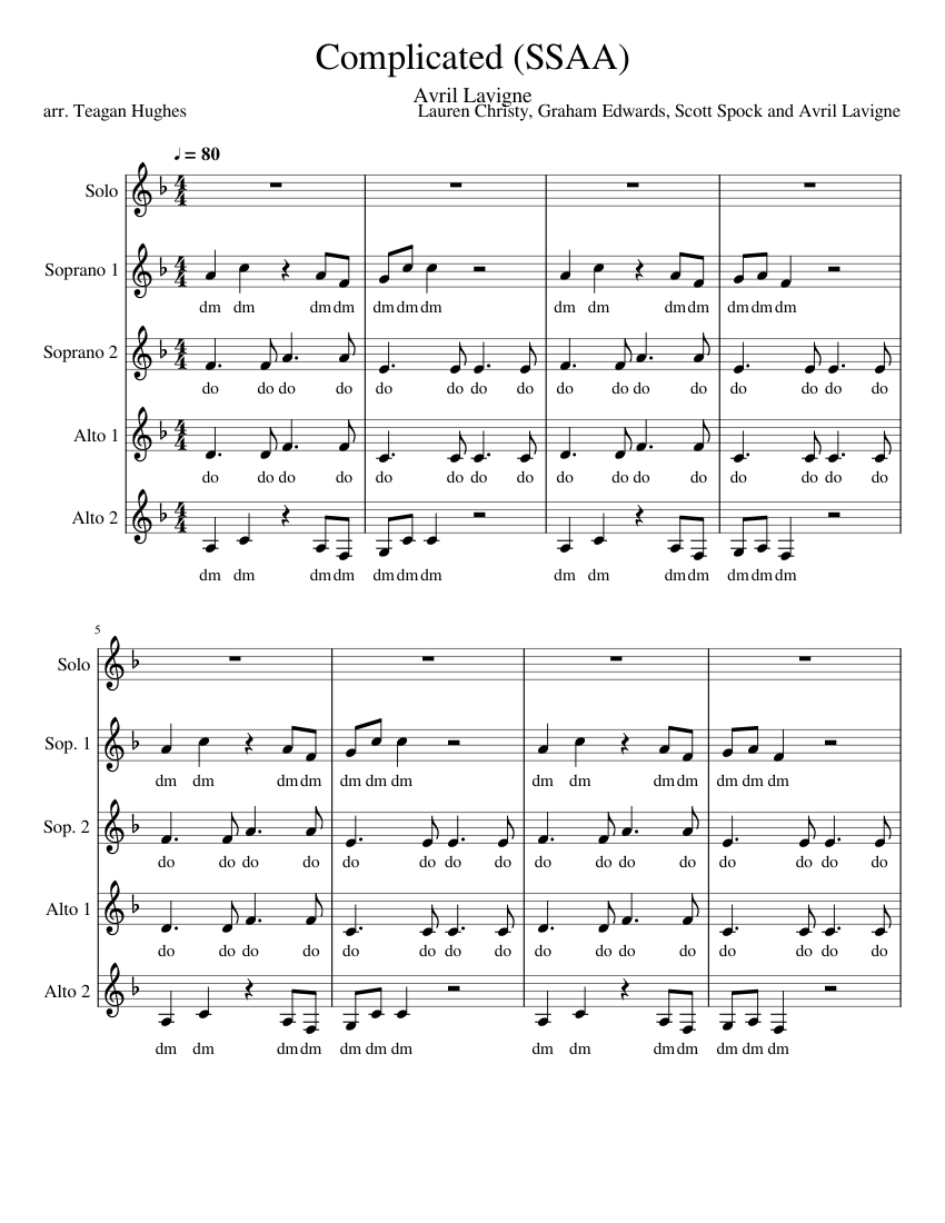 Complicated (SSAA) Sheet Music for Piano (A Capella) | MuseScore.com
