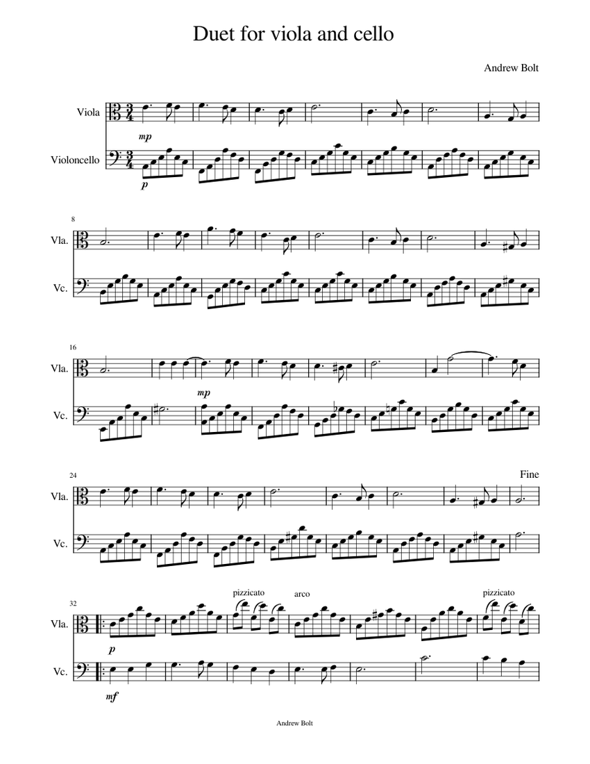 Duet for viola and cello Sheet music for Viola, Cello (Mixed Duet ...