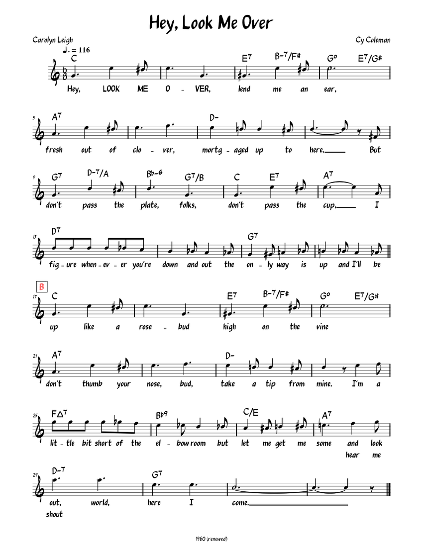 Hey, Look Me Over! (lead sheet with lyrics) Sheet Music with Chords for ...