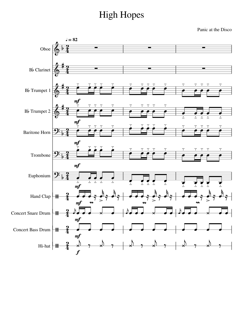 High Hopes Sheet Music for Trombone, Euphonium, Oboe, Clarinet in b ...