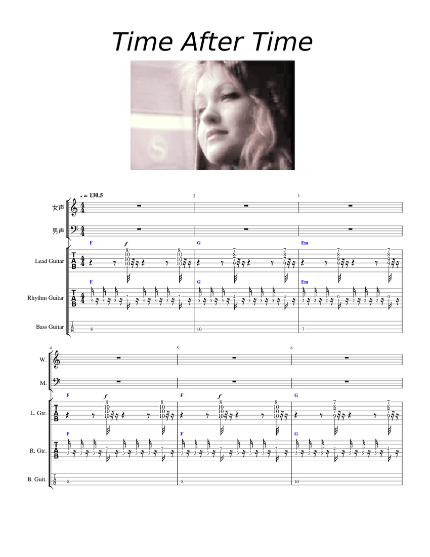 Time After Time band Sheet music for Female, Male, Guitar, Bass guitar ...
