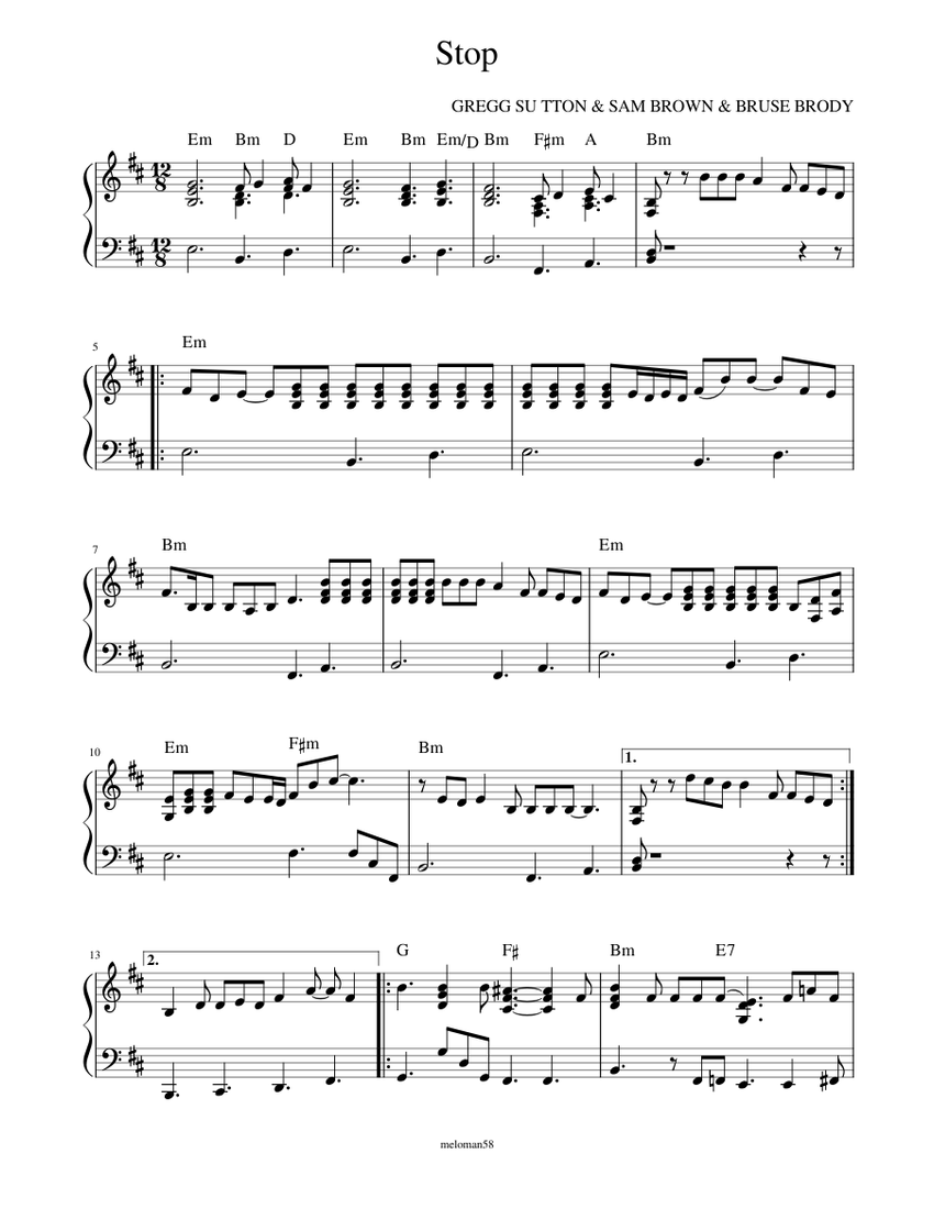 Stop Sheet Music with Chords for Piano (Solo) easy | MuseScore.com