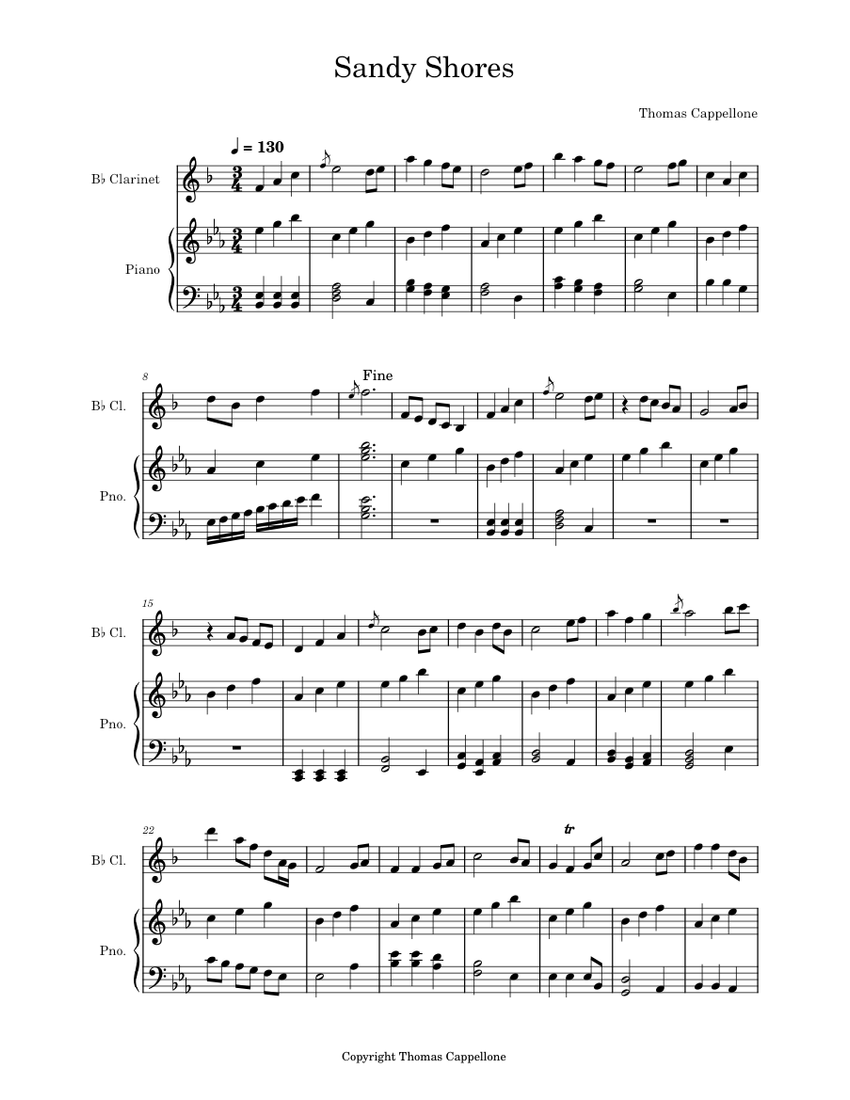 Sandy Shores Sheet music for Piano, Clarinet in b-flat (Mixed Duet ...
