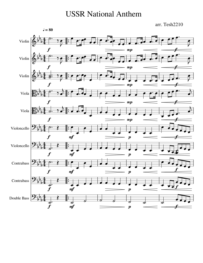 USSR National Anthem Sheet Music for Contrabass, Violin, Viola, Cello ...