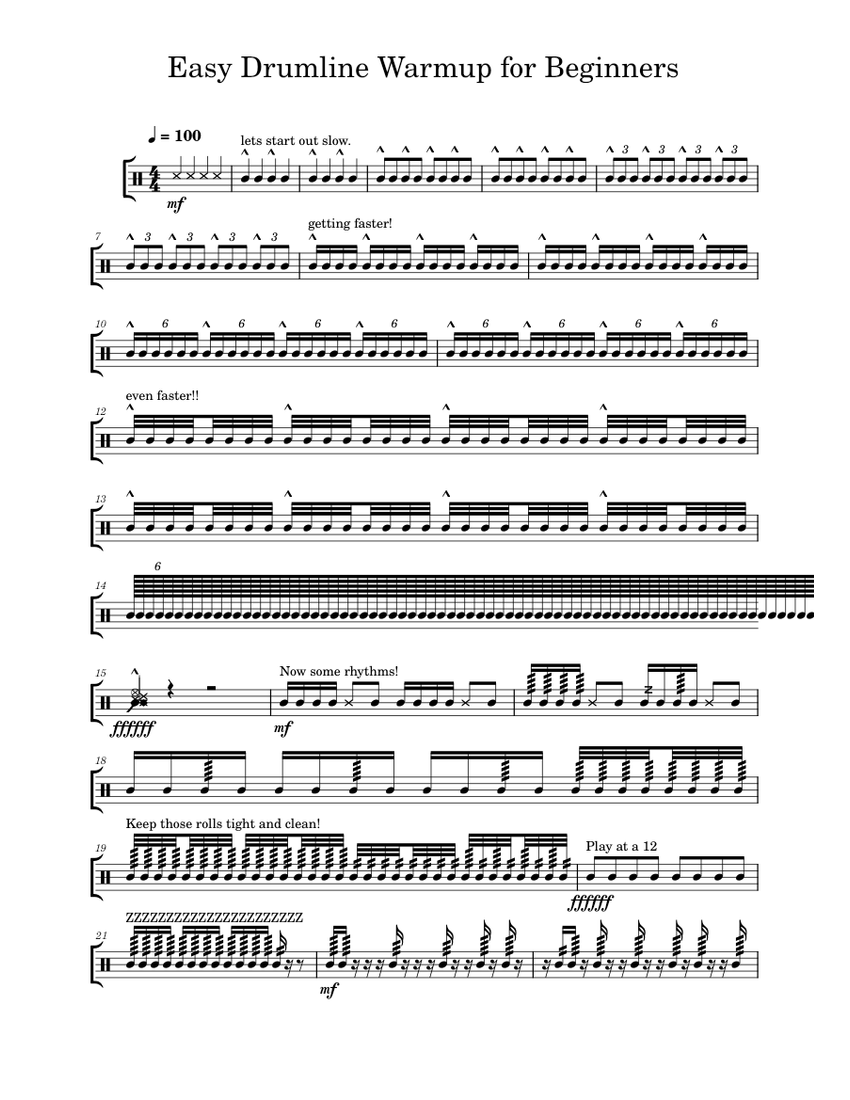 Easy Drumline Warmup for Beginners Sheet Music for Snare drum (Solo ...