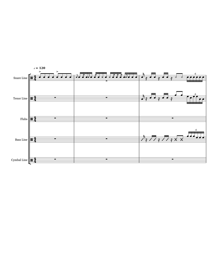 Drum Cadence With Tempo Sheet music for Snare drum, Crash, Tenor drum ...