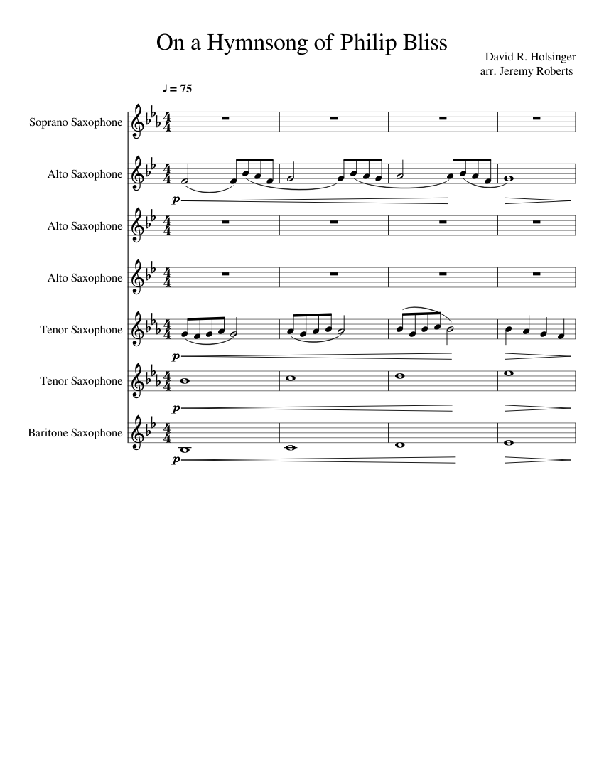 On a Hymnsong of Philip Bliss Sheet Music for Saxophone alto, Saxophone tenor, Saxophone ...