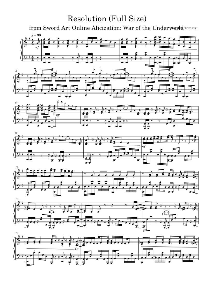 Resolution (Full Size) [Sword Art Online] – Haruka Tomatsu Sheet music ...