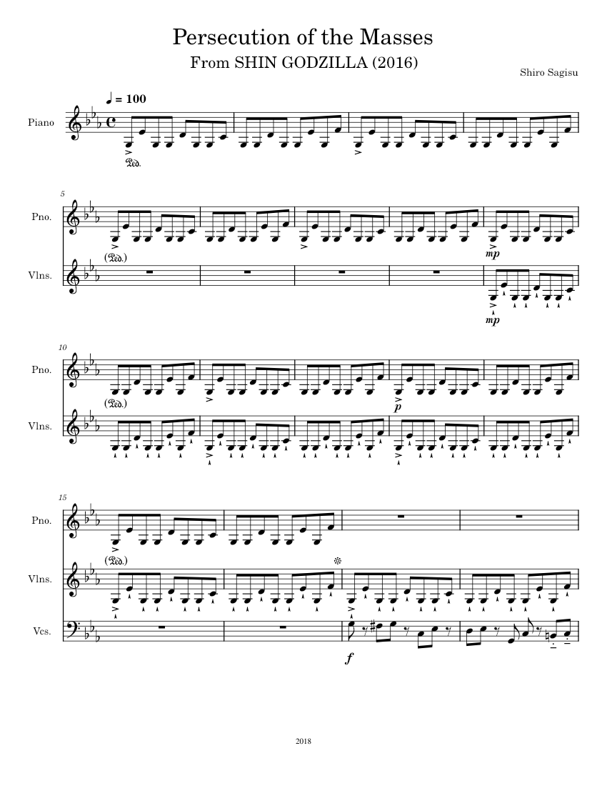 Persecution of the Masses (Shin Godzilla) Sheet music for Piano, Vocals ...