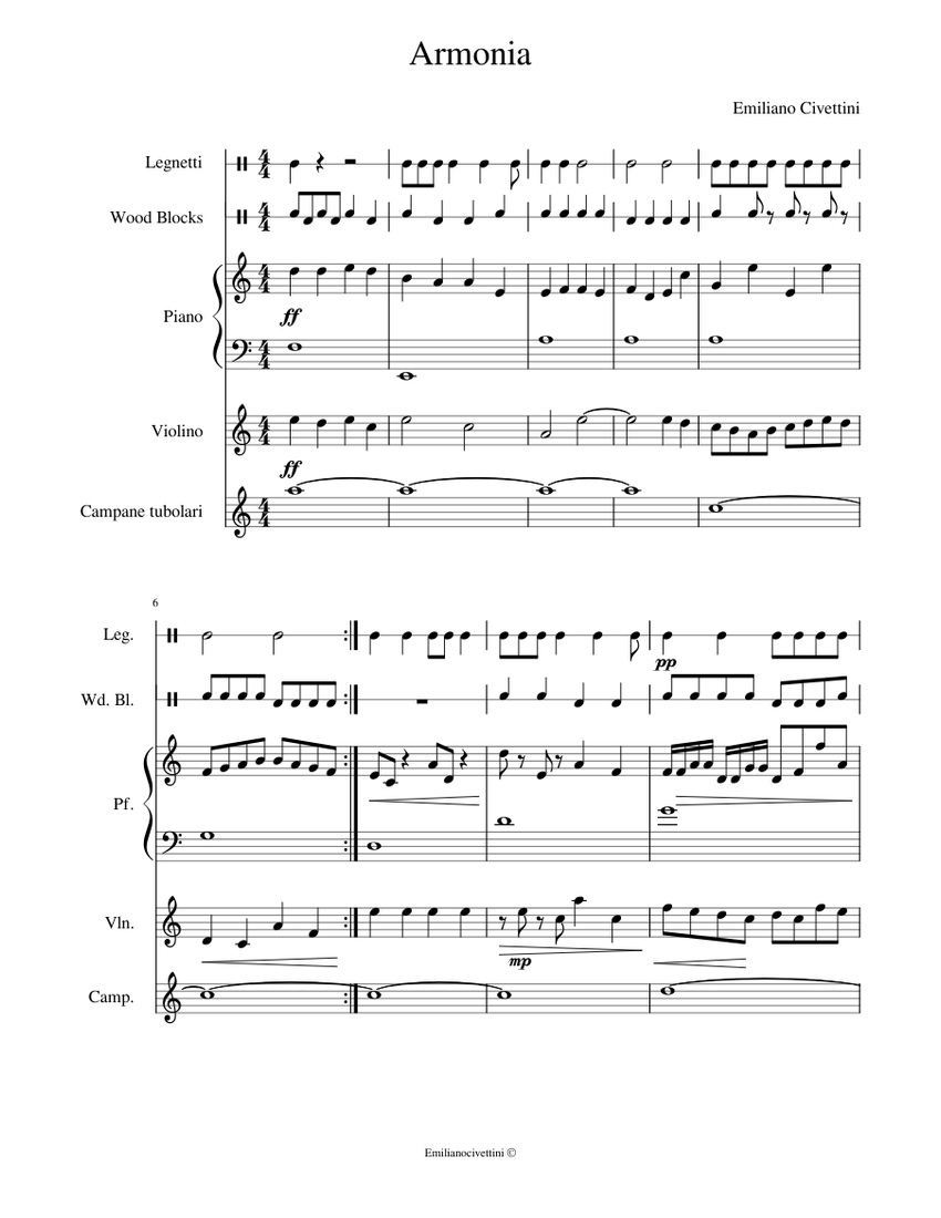 Armonia Sheet music for Piano, Violin, Tubular bells, Woodblock & more ...