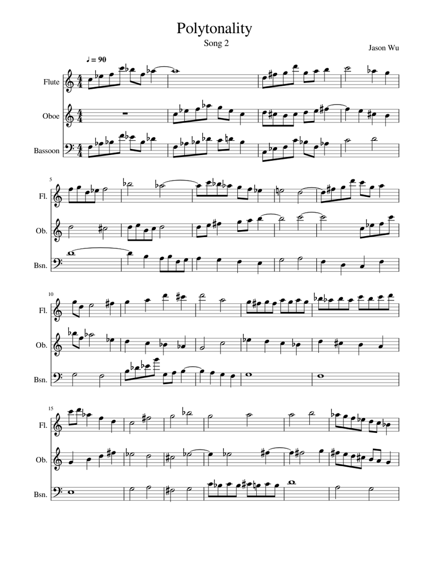 Polytonality: Song 2 Sheet music for Flute, Oboe, Bassoon (Mixed Trio ...