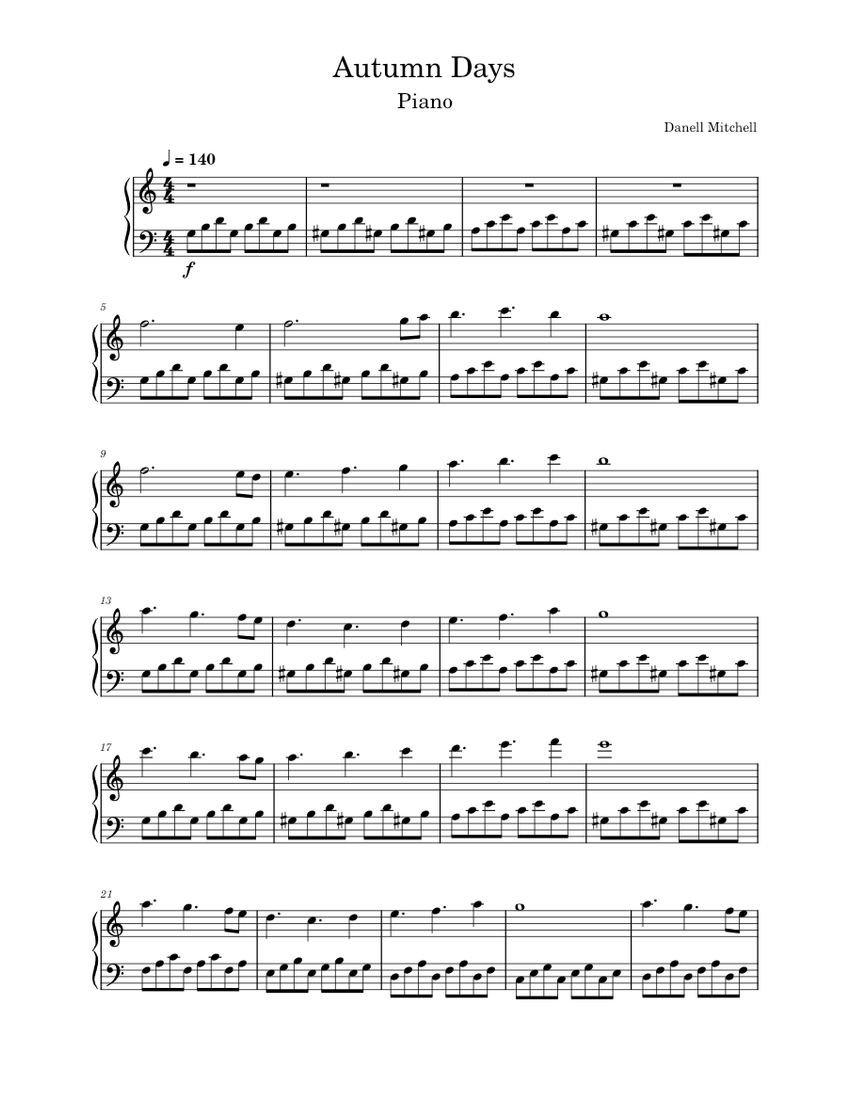 Autumn Days Sheet Music for Piano (Solo) Easy | MuseScore.com