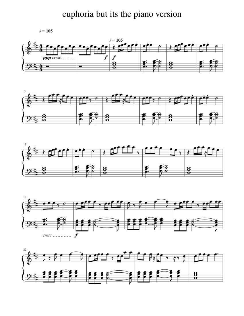 Euphoria (unfinished, see description) Sheet music for Piano (Solo ...