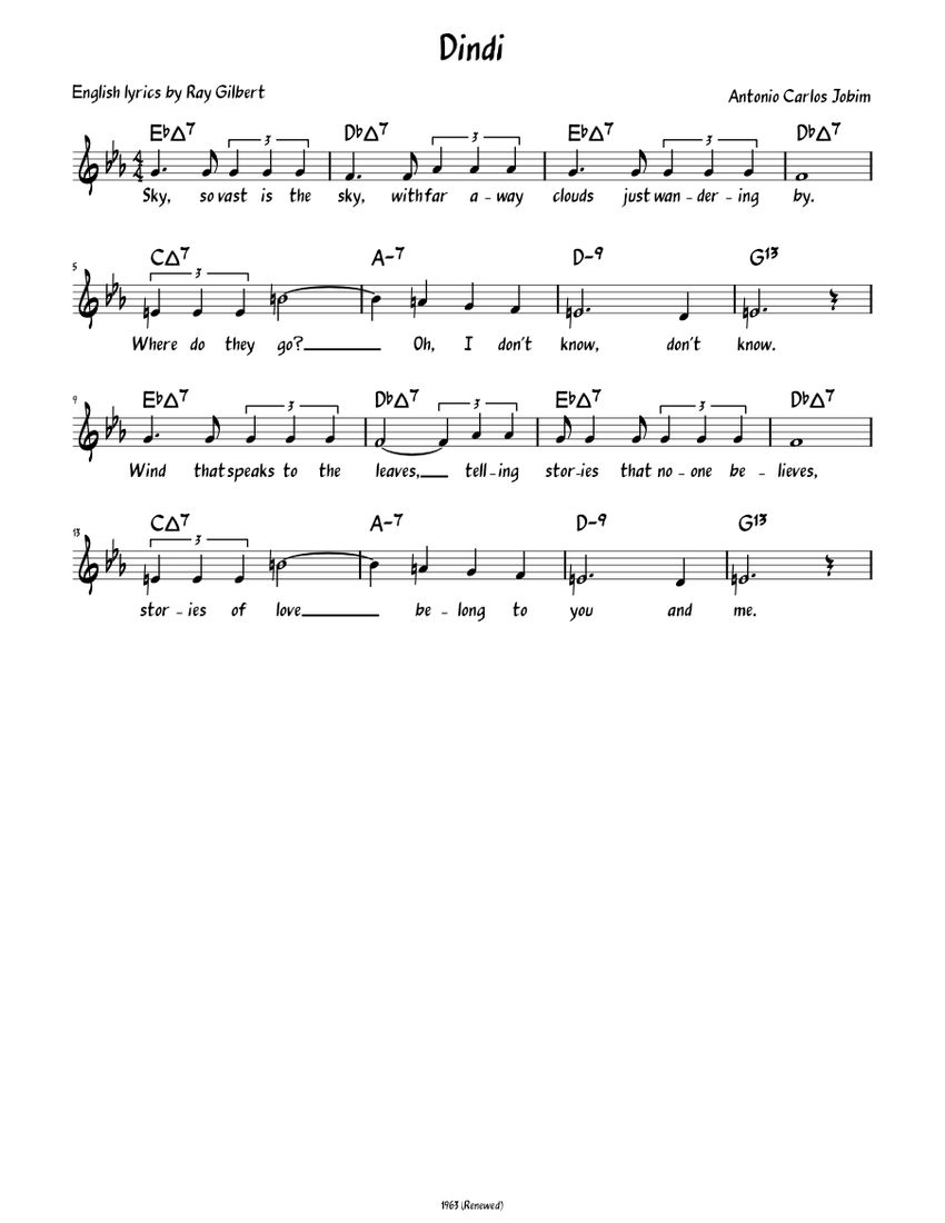 Dindi (Lead sheet with lyrics and verse ) Sheet Music with Chords for ...