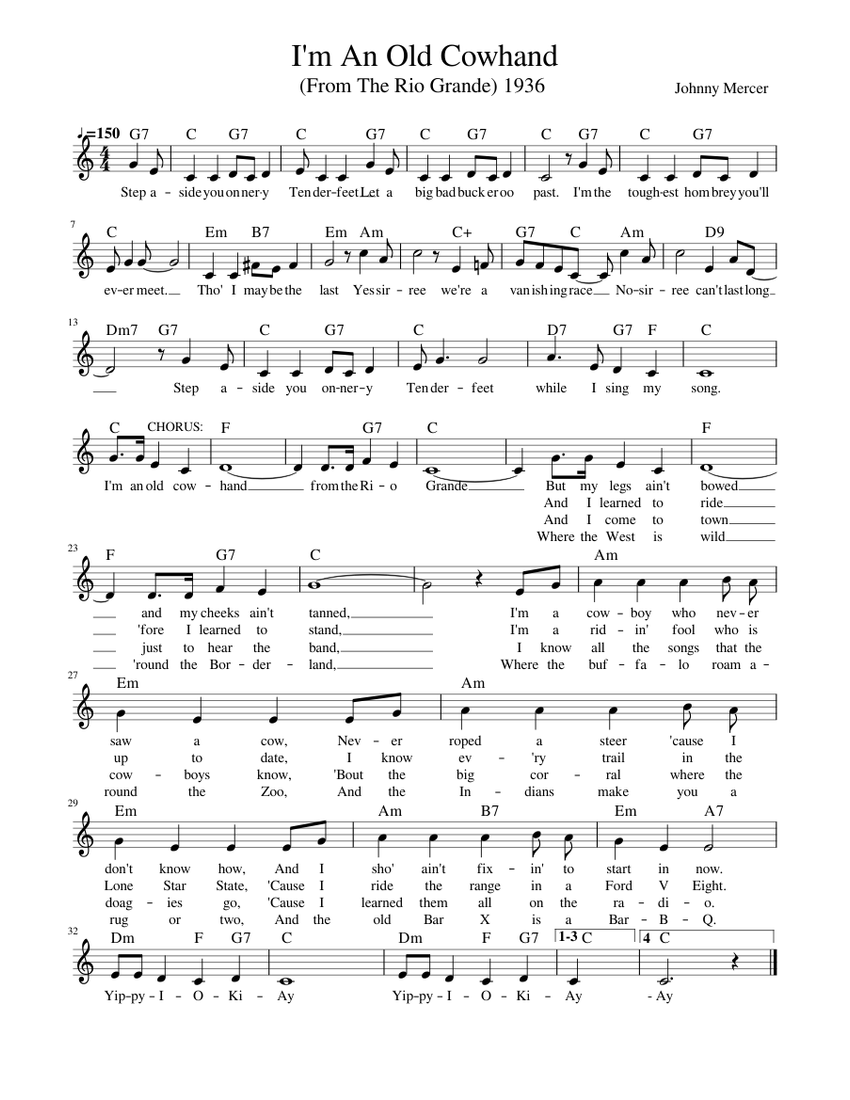 I'm An Old Cowhand Sheet music for Piano (Solo) | Musescore.com