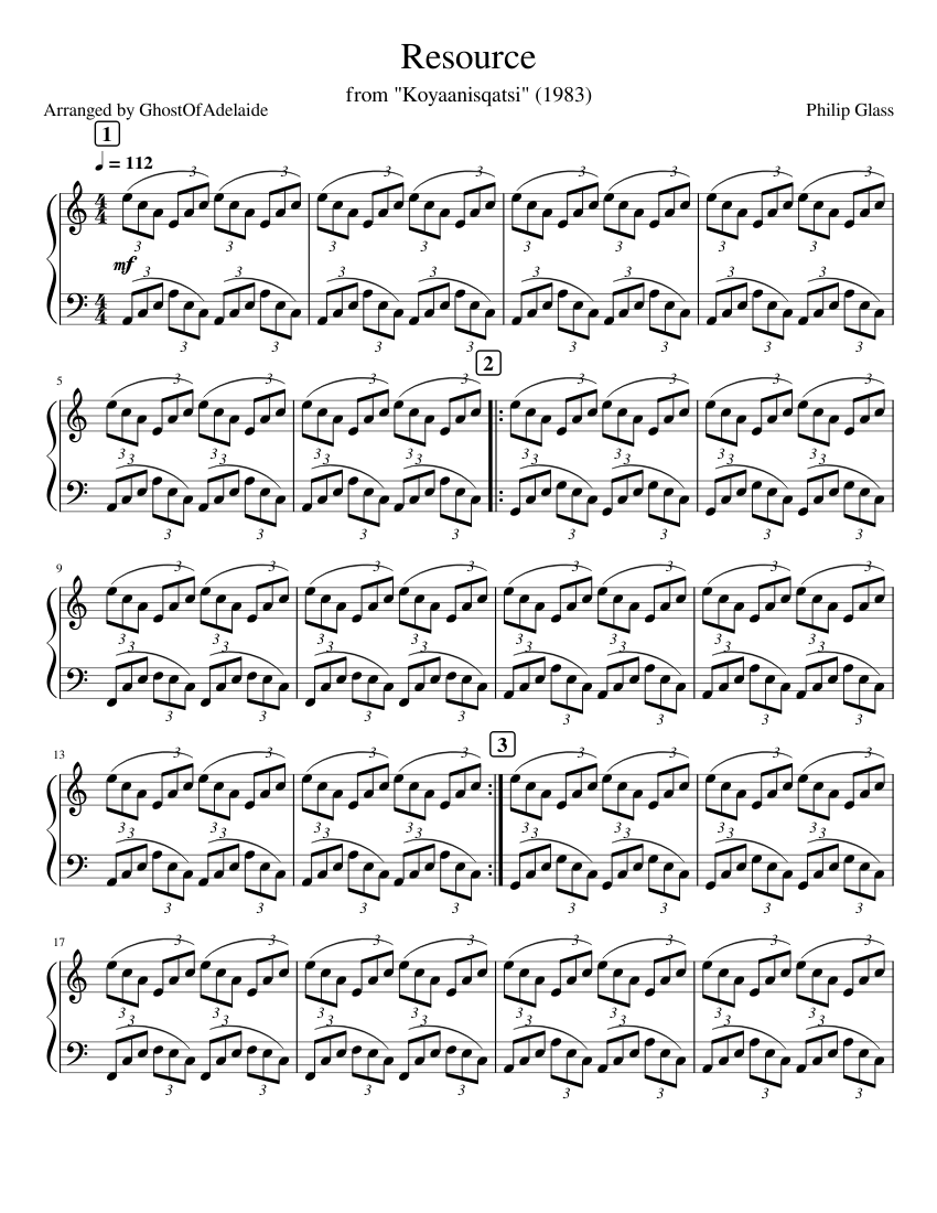 Philip Glass - Resource Sheet Music for Piano (Solo) | MuseScore.com