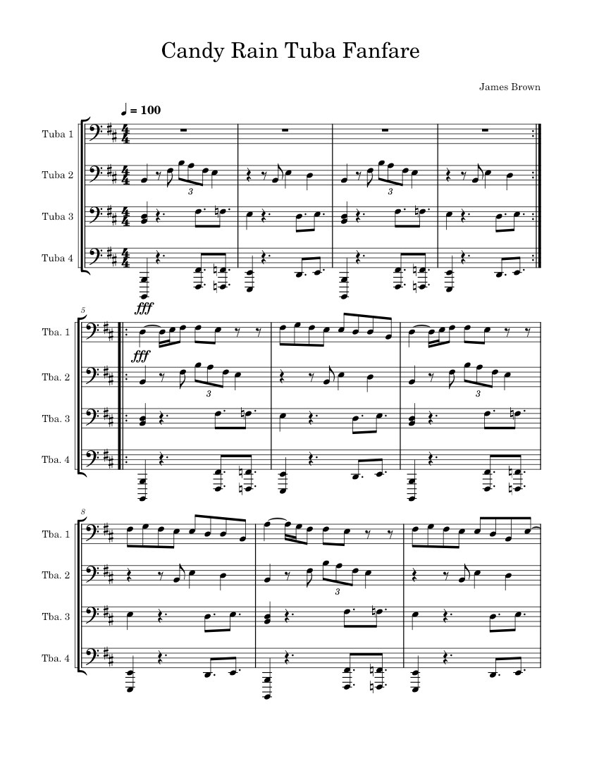 Candy Rain Tuba Fanfare Sheet Music for Tuba (Mixed Quartet ...
