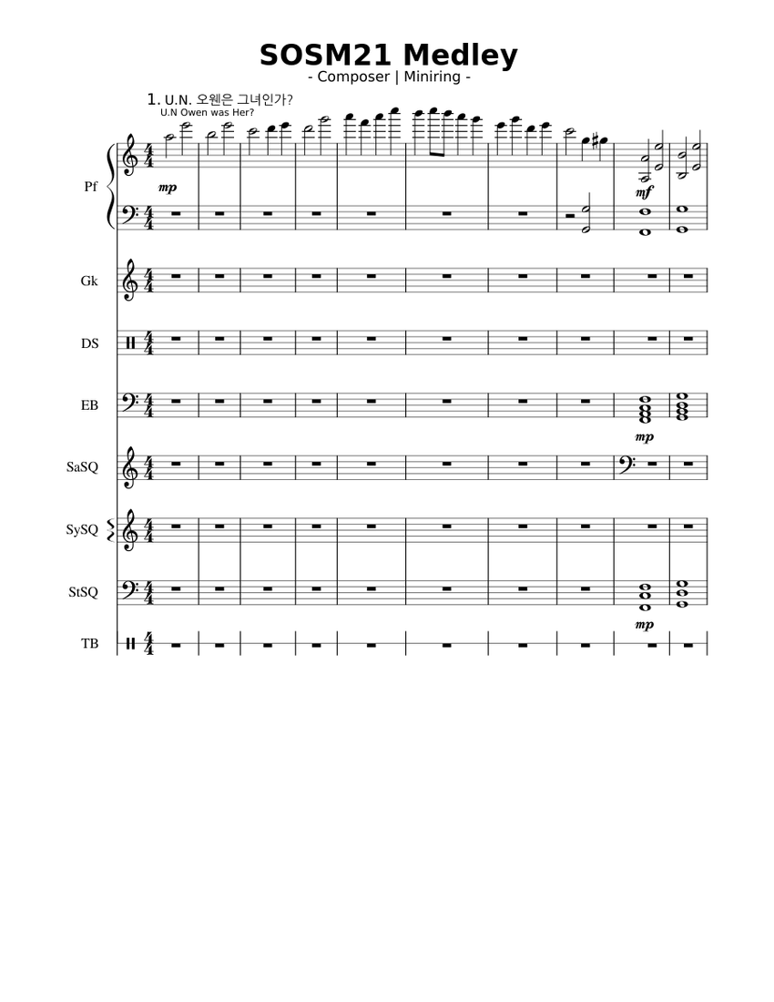 SOSM-21 Medley Sheet music for Piano, Tambourine, Glockenspiel, Bass ...