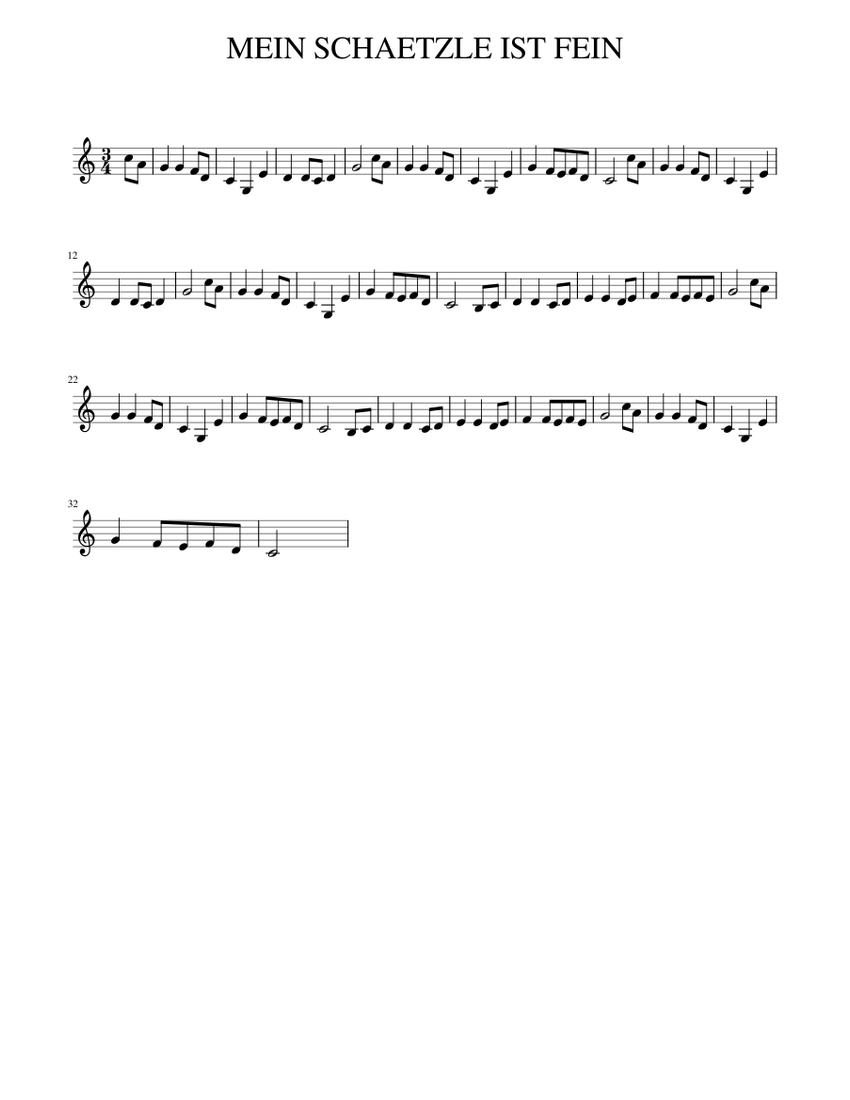 MEIN SCHAETZLE IST FEIN Sheet music for Piano (Solo) | Musescore.com