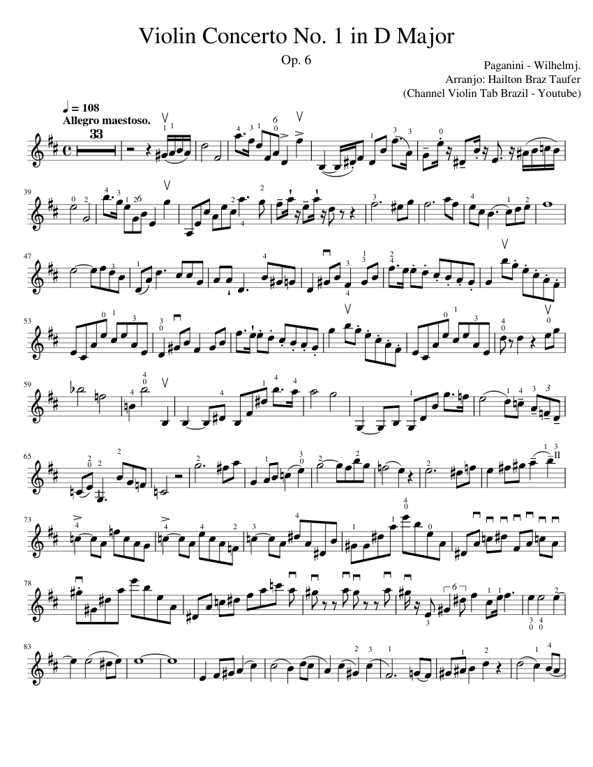 Concerto No. 1 in D Major Op.6 – Niccolò Paganini Sheet Music for Violin (Solo) | MuseScore.com