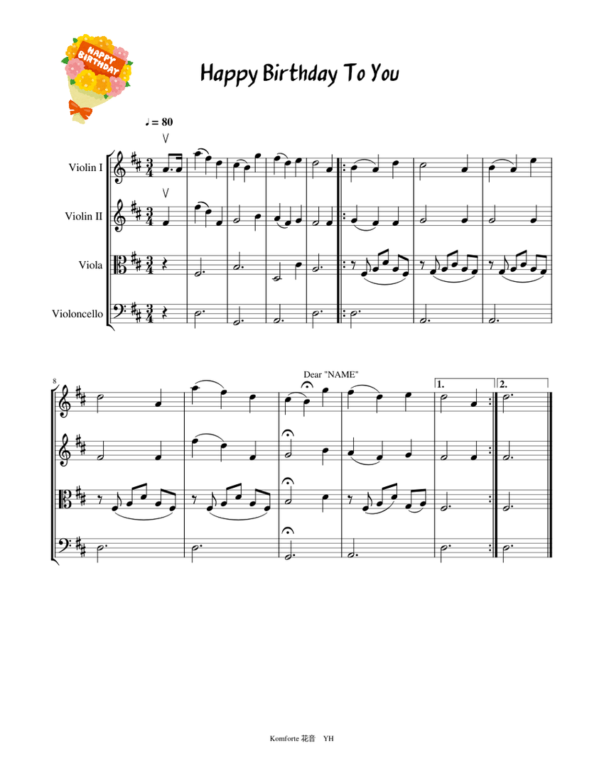 Happy Birthday to you Sheet Music for Violin, Viola, Cello (String ...
