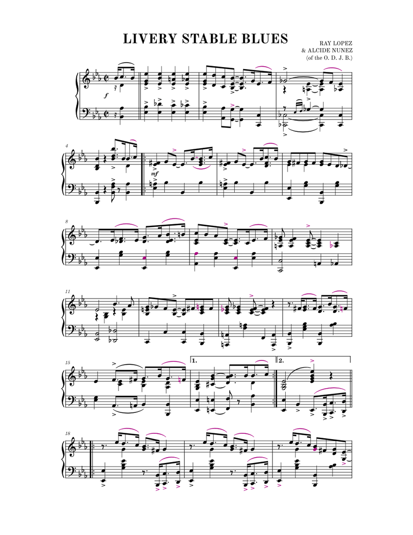 Livery Stable Blues – Raymond Anthony Lopez & Alcide Patrick Nunez ...
