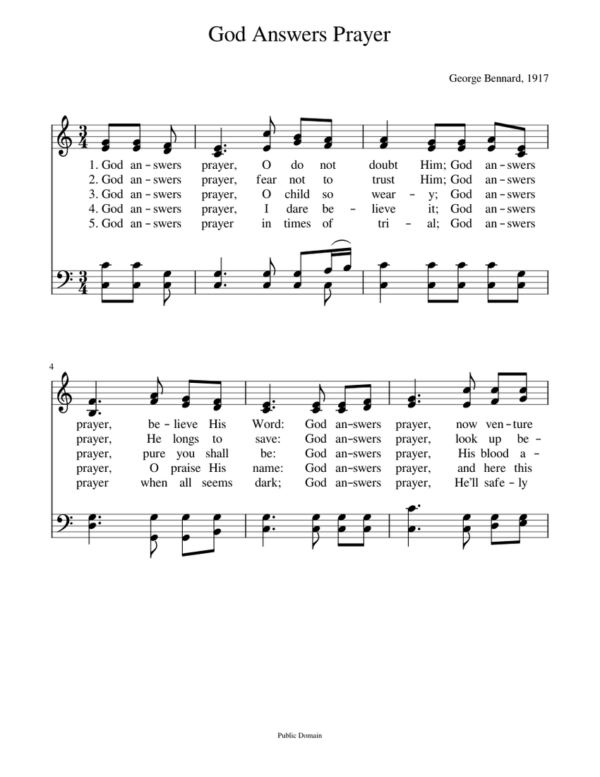 God answers prayer, O do not doubt Him - George Bennard Sheet music for ...