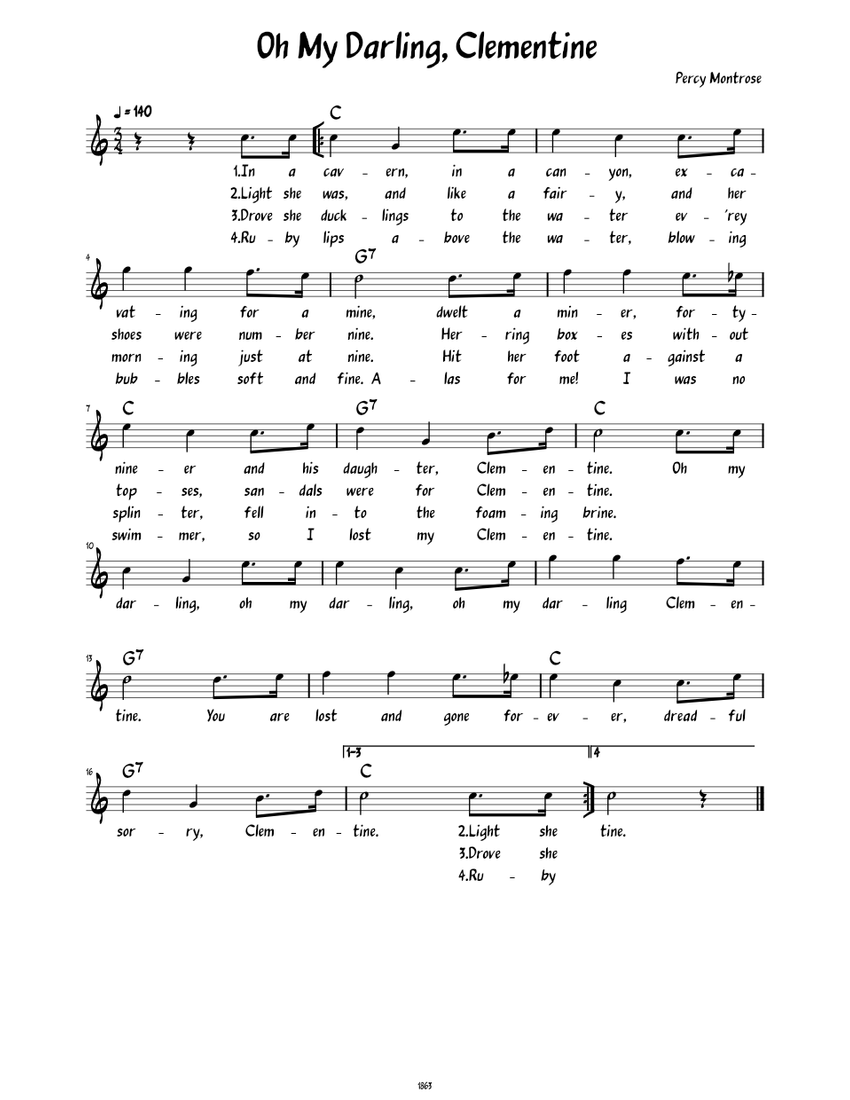 Oh, My Darling, Clementine (Lead sheet with lyrics ) Sheet music for ...