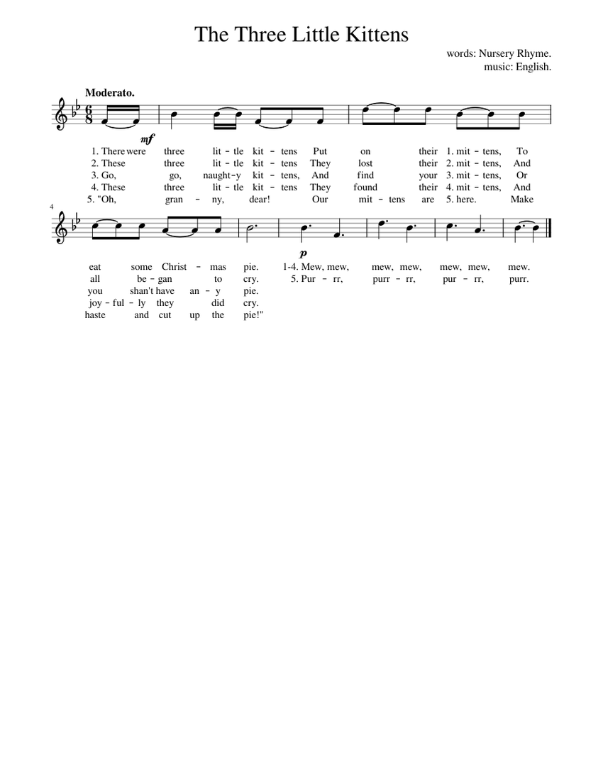 The Three Little Kittens Sheet Music for Piano (Solo) easy | MuseScore.com