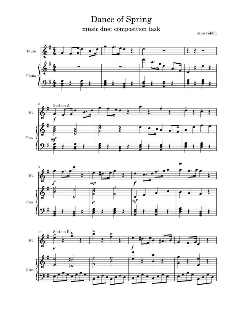 dance of spring apparently Sheet music for Piano, Flute (Solo ...