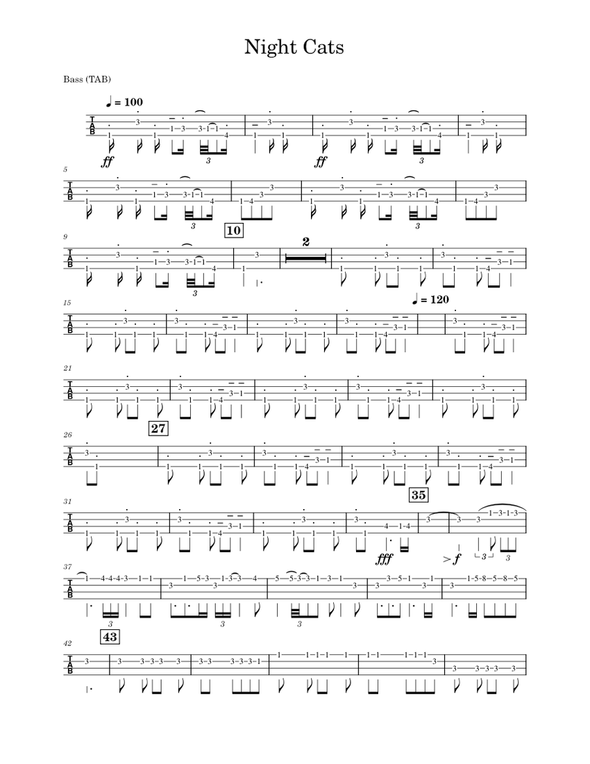 Night Cat – Joshua Haugen Night_Cats_(Bass) Sheet music for Bass guitar ...