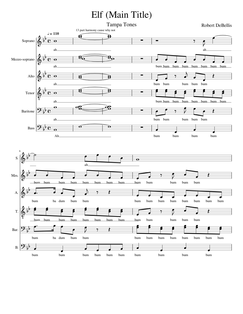 Elf (Main Title) Sheet Music for Soprano, Alto, Tenor, Bass voice ...