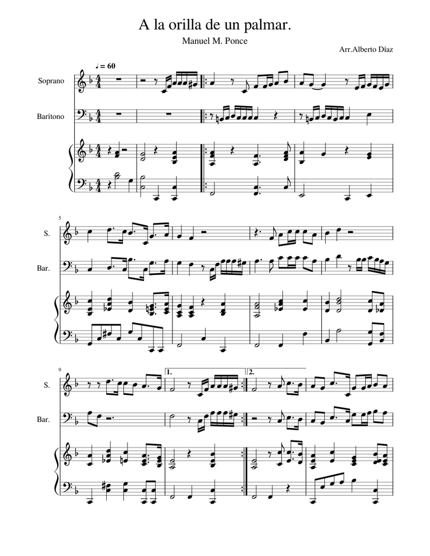A la orilla de un palmar. Sheet music for Piano, Soprano, Baritone ...