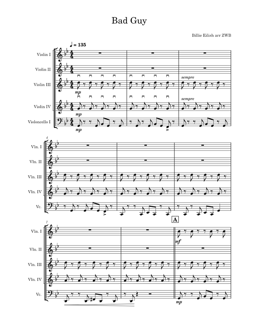 Bad Guy – Billie Elish Bad Guy for Junior String Orchestra Sheet Music ...