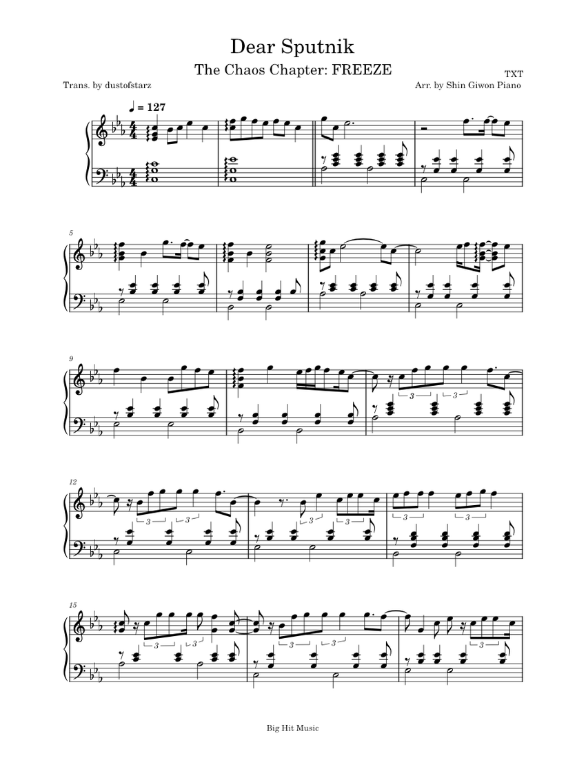 Dear Sputnik (Shin Giwon Piano) - TXT Sheet music for Piano (Solo ...
