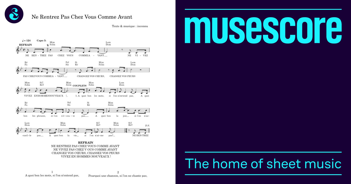 NE RENTREZ PAS CHEZ VOUS COMME AVANT - inconnu Sheet Music with Chords ...