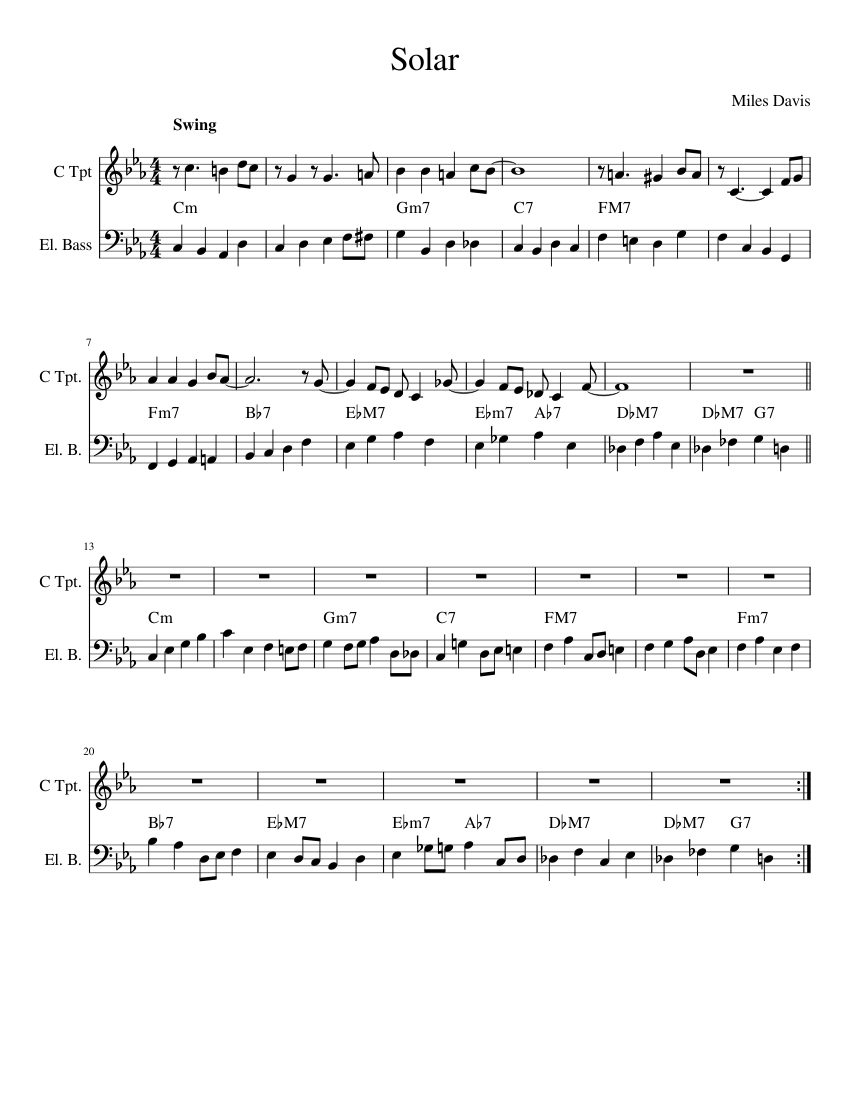 Solar Sheet music for Bass guitar, Trumpet in c (Mixed Duet ...