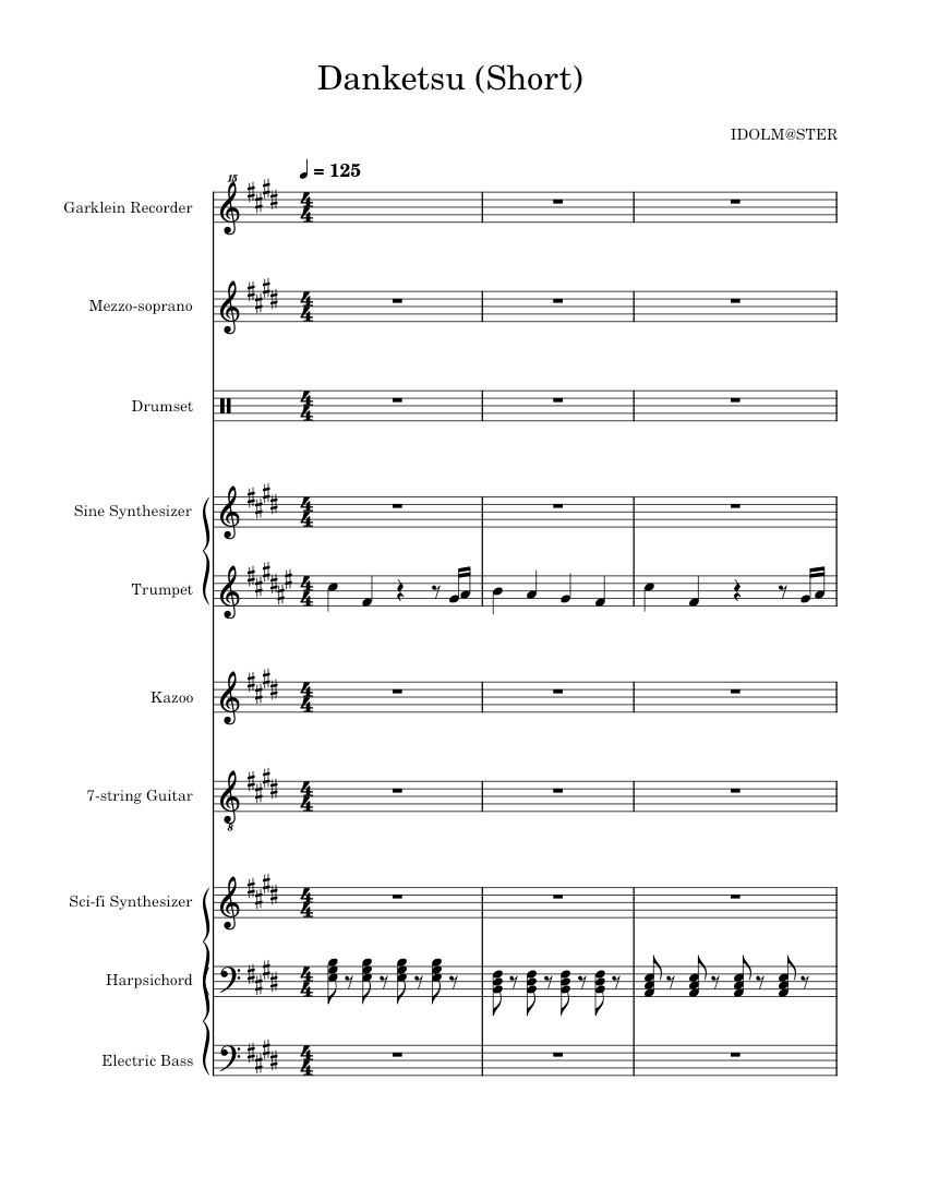 Danketsu (Short Version) – THE iDOLM@STER danketsu Sheet Music for ...