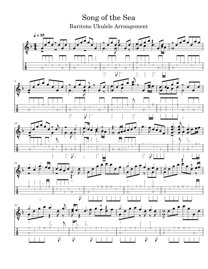 Song of the Sea Sheet Music and Tab for Ukulele (Solo) | MuseScore.com