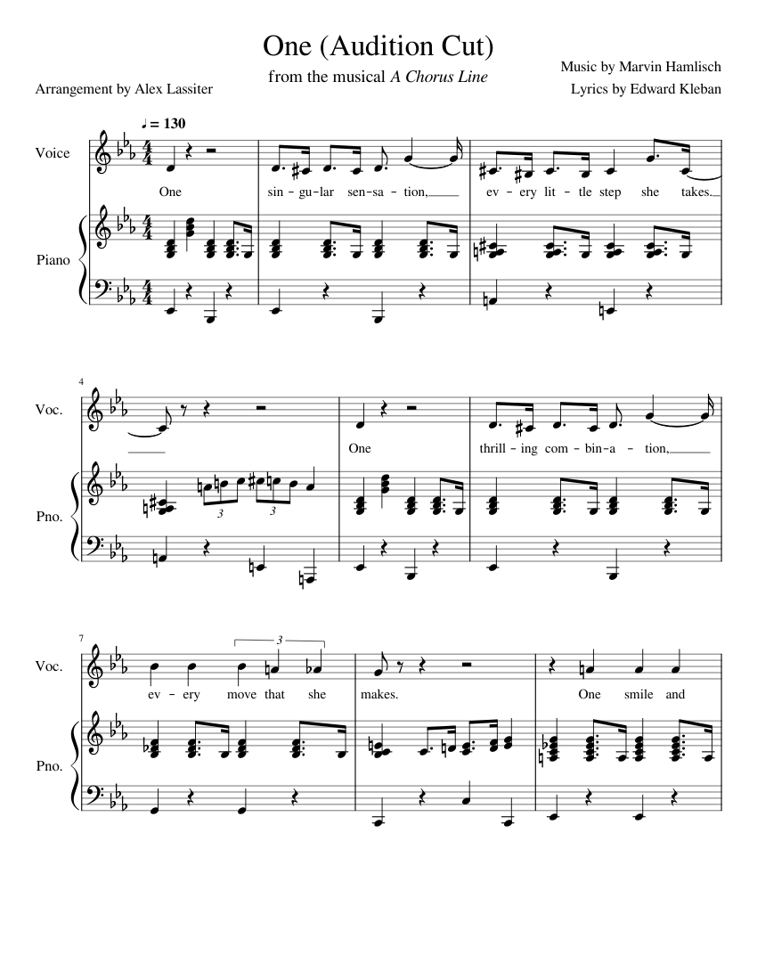 One from "A Chorus Line" Sheet Music for Piano (Piano Duo) | MuseScore.com