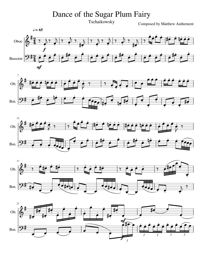Dance of the Sugar Plum Fairy Sheet music for Oboe, Bassoon (Woodwind ...