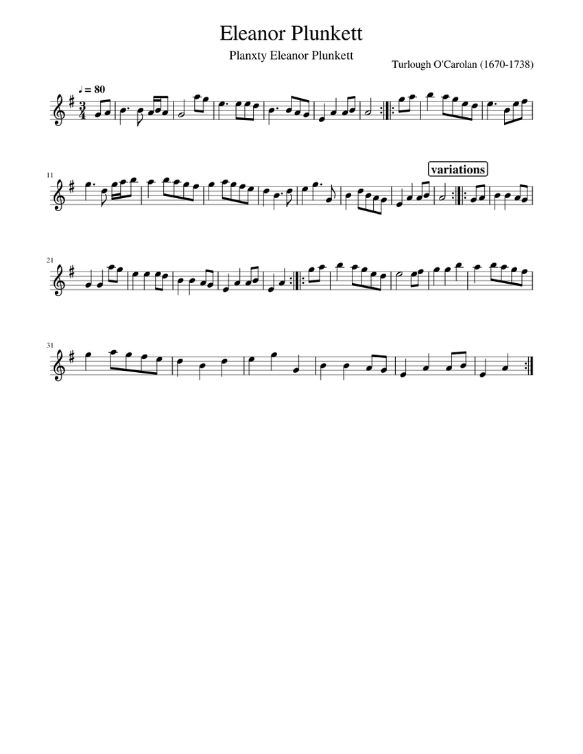 Eleanor Plunkett Sheet music for Piano (Solo) Easy | Musescore.com