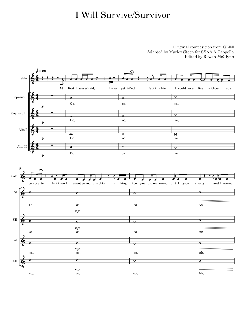 I Will Survive/Survivor - Glee Cast Sheet Music for Soprano, Alto ...
