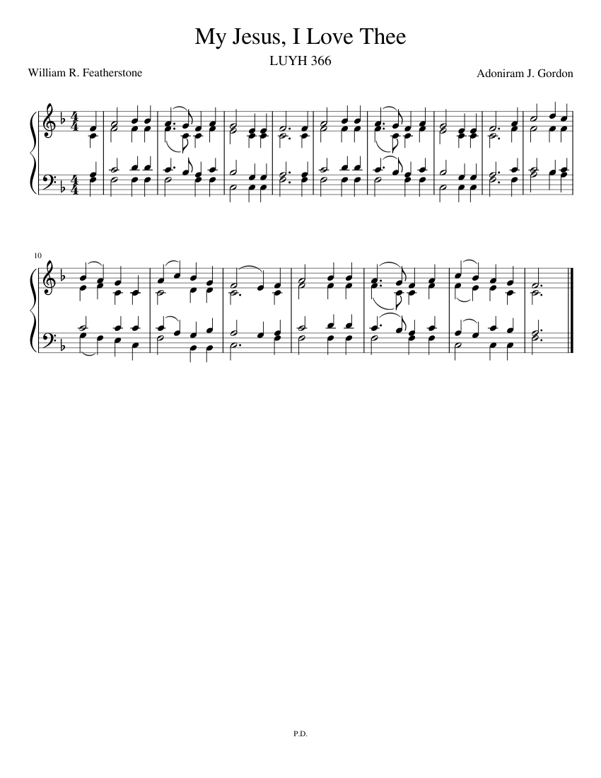 My Jesus, I Love Thee (LUYH 366) Sheet Music for Piano (Church Choir ...