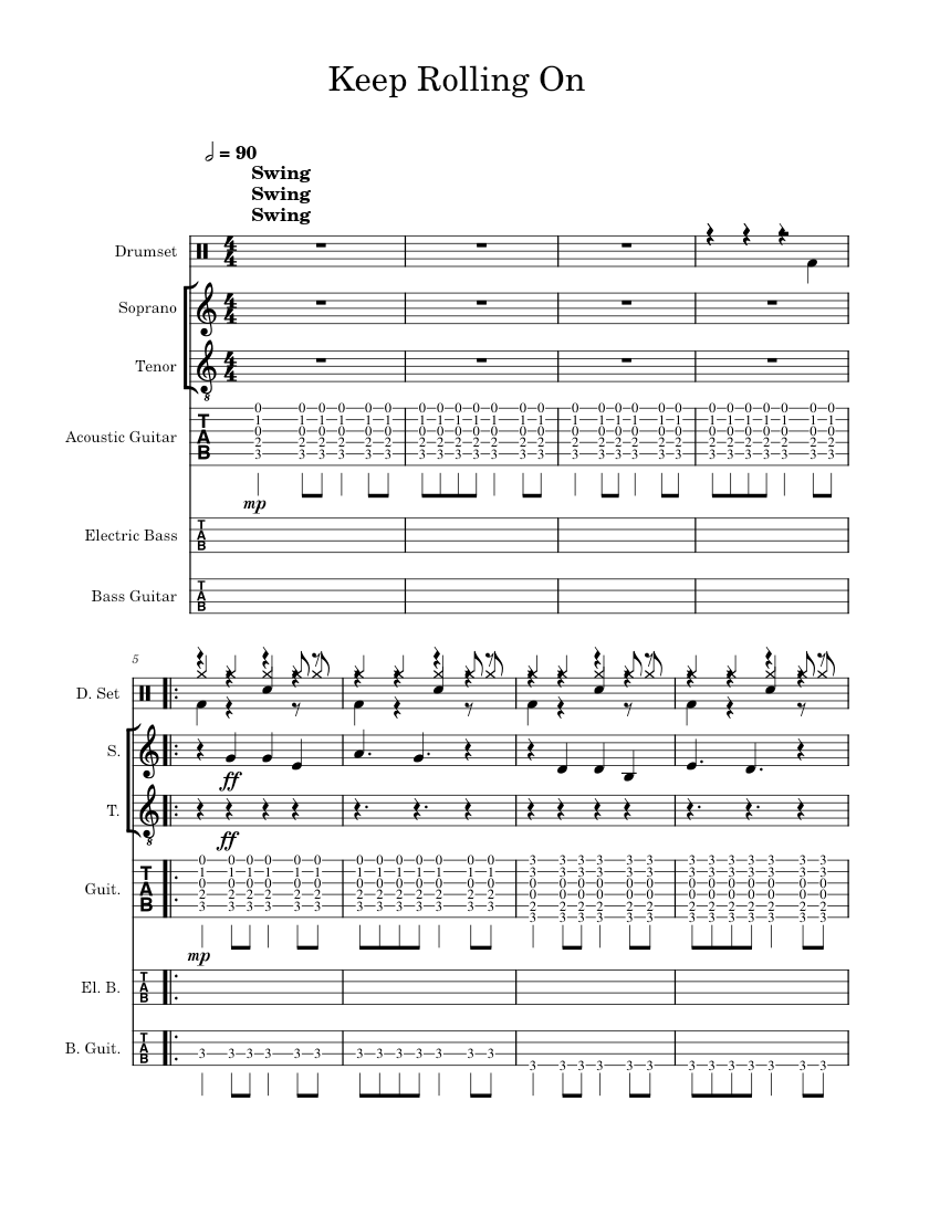 Keep_Rolling_On Sheet music for Soprano, Tenor, Guitar, Bass guitar ...